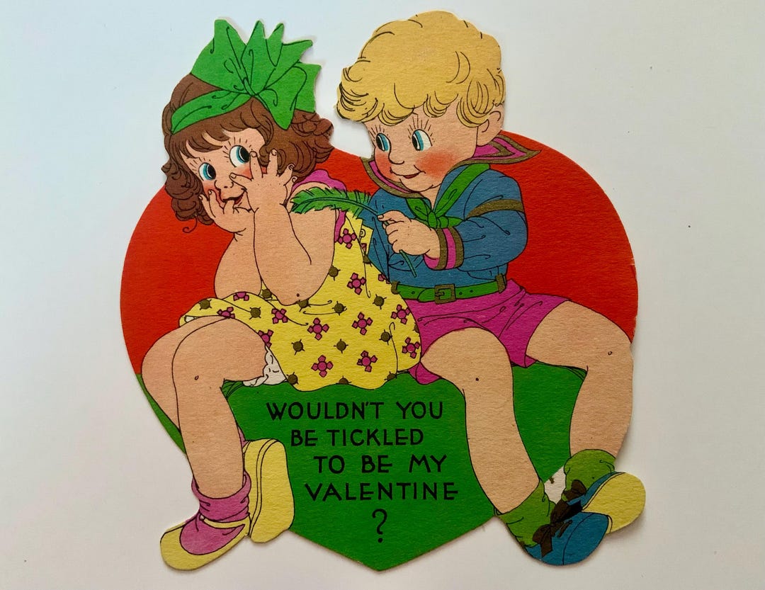 Vintage Valentines Day Card Boy Tickling Girl With Feather Carrington ...