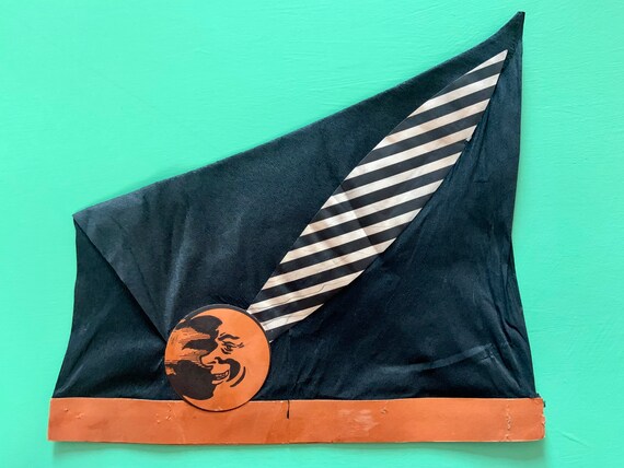 Vintage Halloween Crepe Paper Party Hat Striped Feather and - Etsy