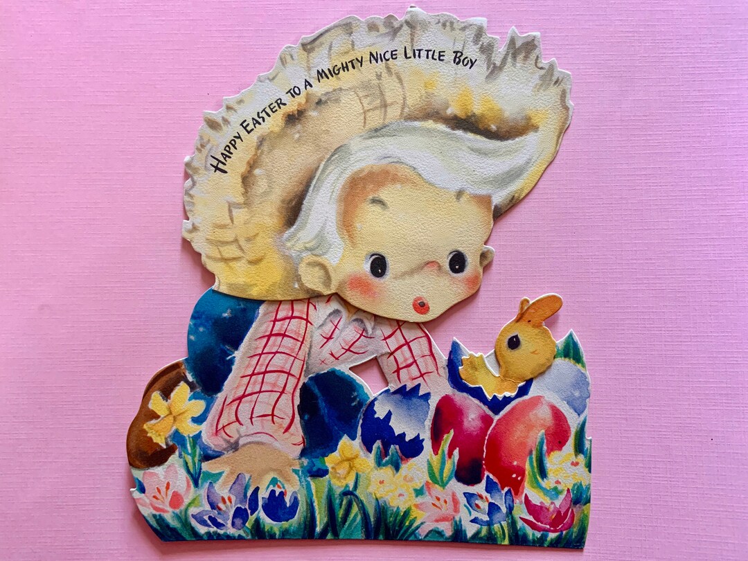 Large Vintage Easter Card Little Boy With Easter Eggs and Baby Chick - Etsy