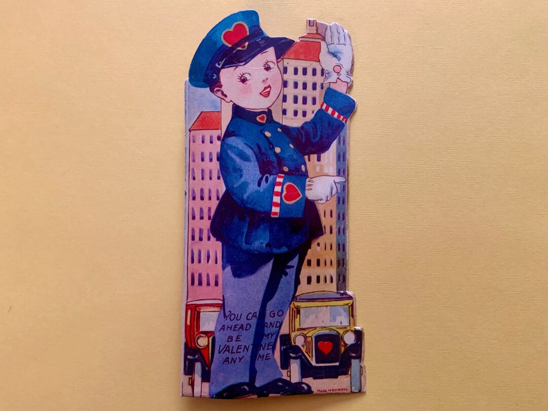 Large Vintage Valentines Day Card Traffic Cop Policeman With Clicker ...