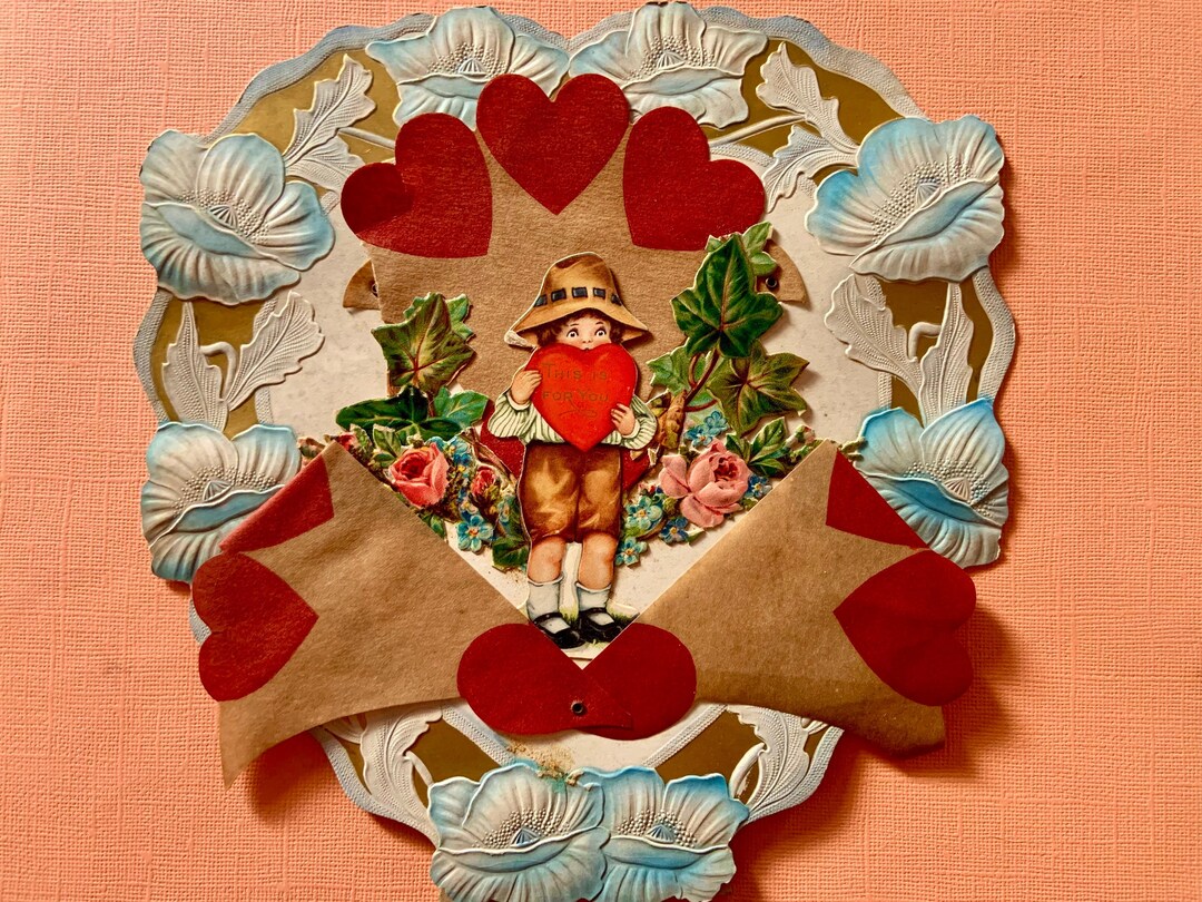 Large Vintage Valentines Day Card Paper Board and Scraps With Easel on ...