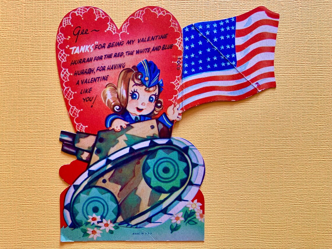 Vintage Patriotic Valentines Day Card Military Girl Drives - Etsy
