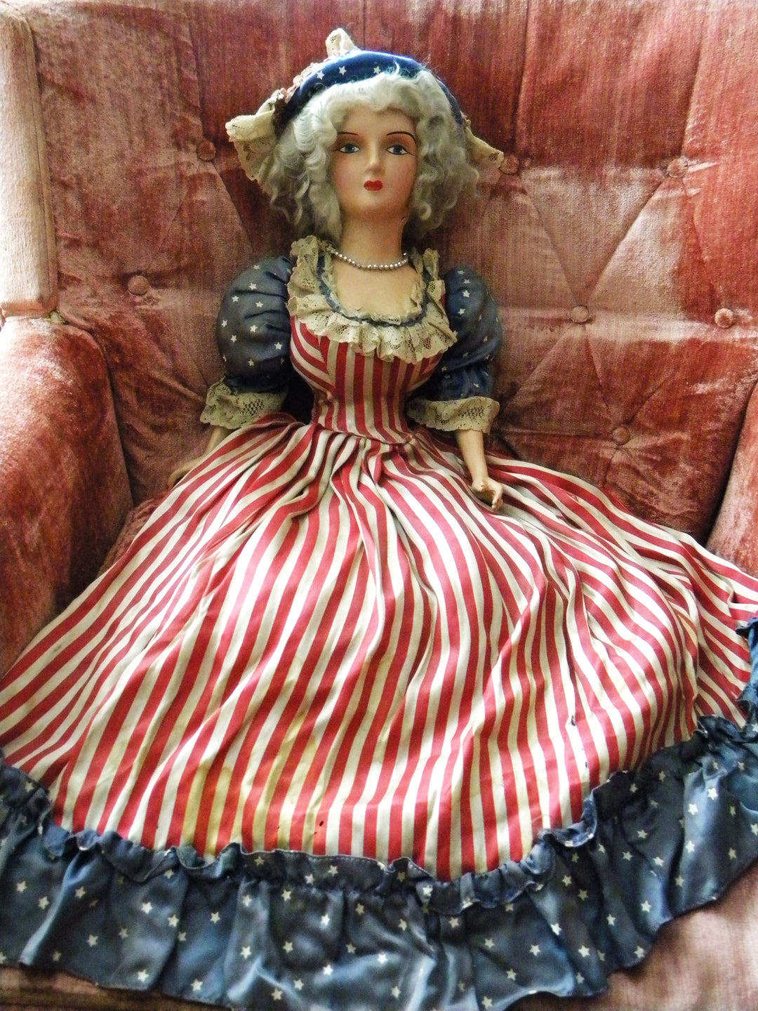 Vintage Patriotic Boudoir Doll 31" Tall Betsy Ross Flapper Era Bed Doll ...