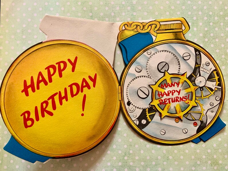 Vintage Unused Birthday Card Large Embossed Pocket Watch - Etsy