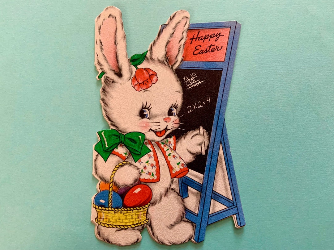 Vintage Easter Greeting Card Anthropomorphic Bunny Rabbit Writing on ...