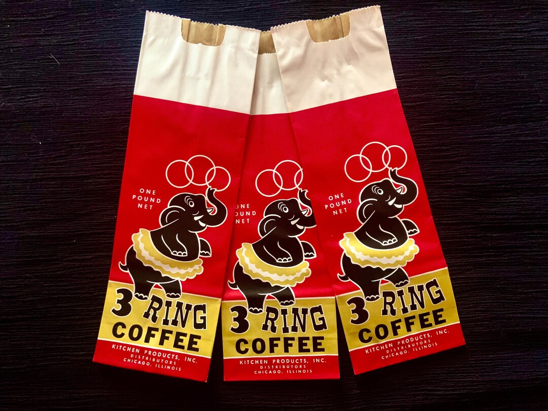 3 Vintage NOS Coffee Bags 3 Ring Coffee With Elephant Graphics Unused ...