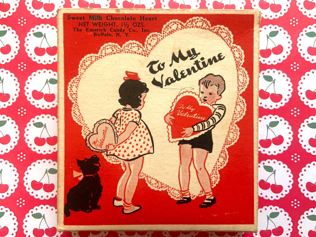 Small Vintage Valentines Day Candy Box Girl and Boy With Scotty Dog ...