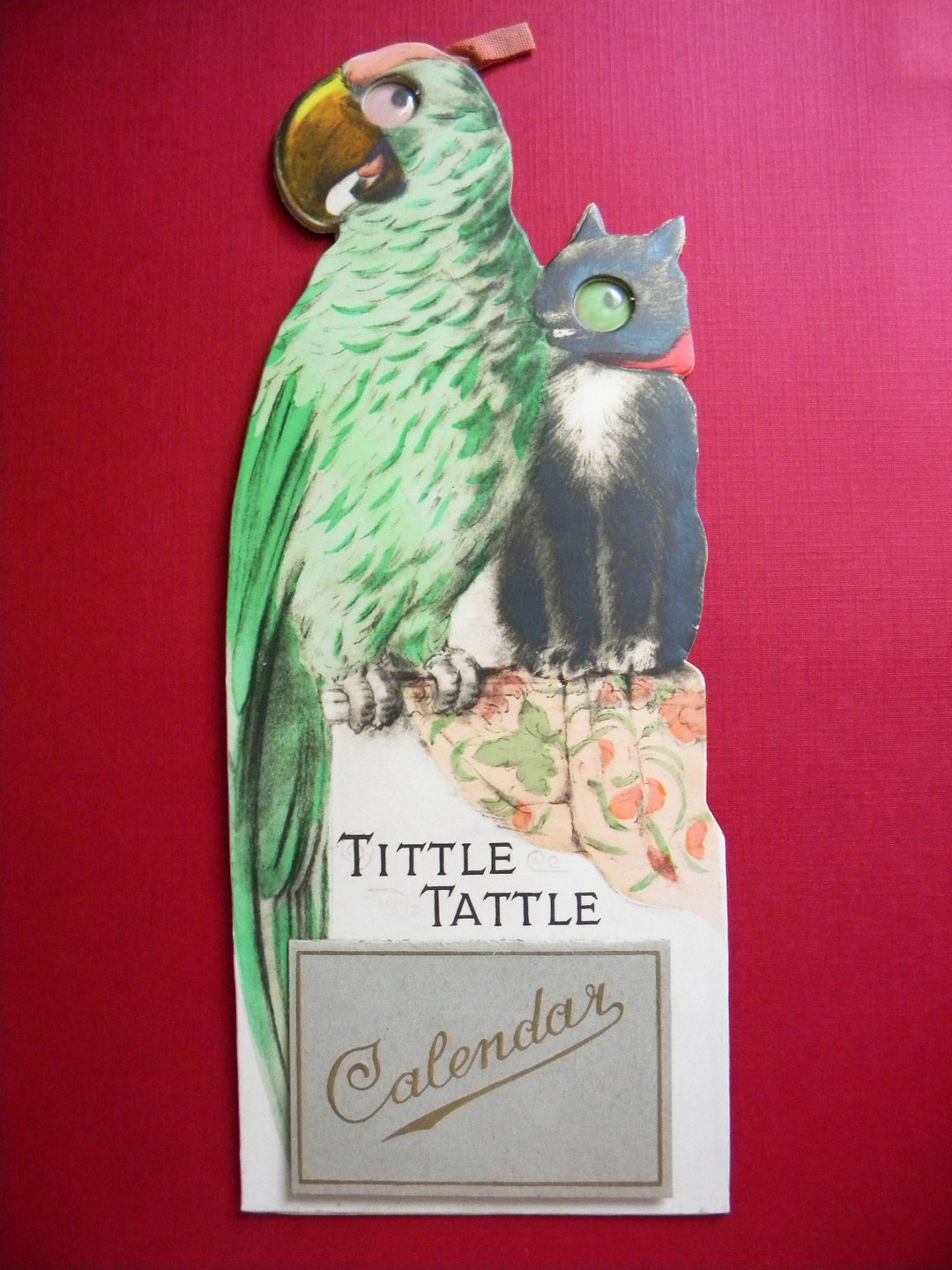 Vintage Tittle Tattle Calendar Backing With Parrot and Cat With Googly ...