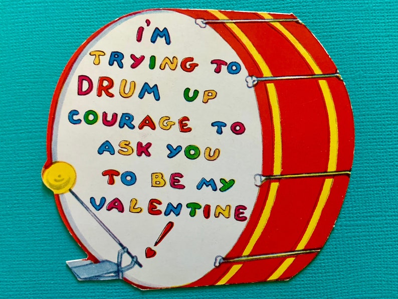 Vintage Valentines Day Card Figural Style Bass Drum Drumming - Etsy