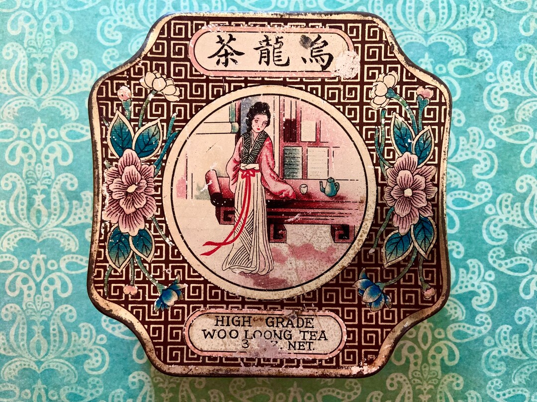 Vintage Tin Tea Container Woo Loong Tea Can With Beautiful Asian Woman ...