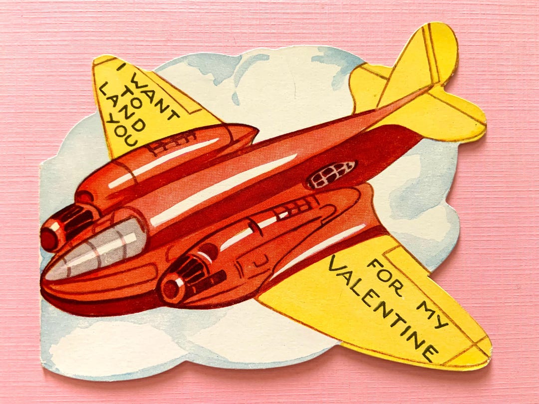 Vintage Valentines Day Card Art Deco Era Airplane I Want to Land You ...