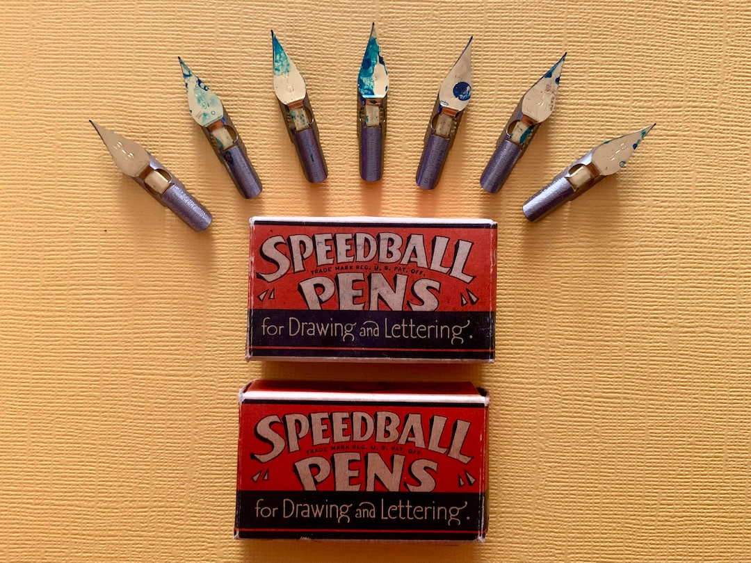2 Vintage Speedball Pen Nib Boxes With 9 Used Pen Nibs for Calligraphy ...
