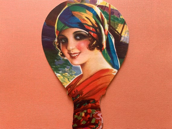 Vintage 1920's Cardboard Hand Fan with Flapper Girl I… - Gem