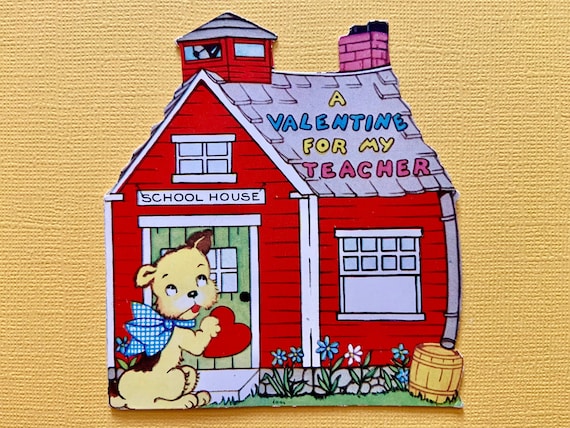 Vintage Valentines Day Card for Teacher Anthropomorphic Dog | Etsy