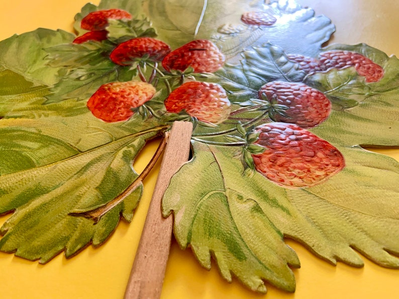 Vintage Advertising Paper Hand Fan Embossed Strawberries H M Burton ...