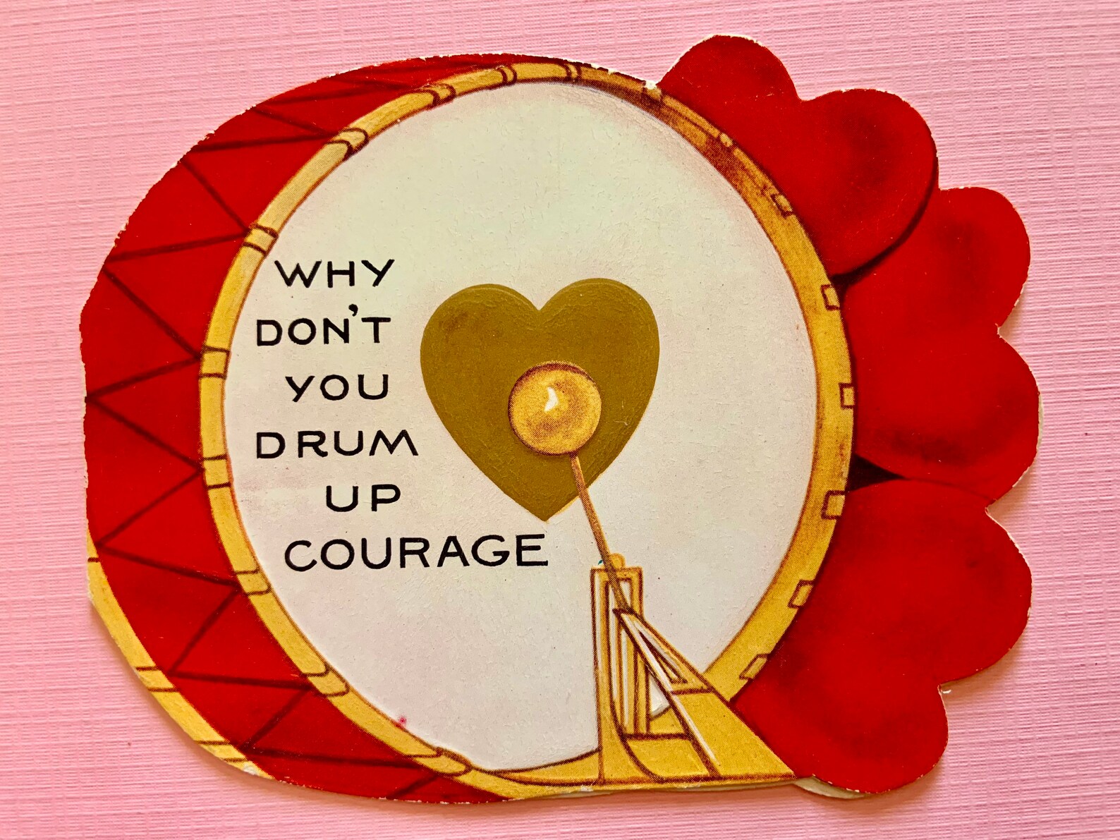 Vintage Unused Valentines Day Card Figural Type Bass Drum up Courage - Etsy