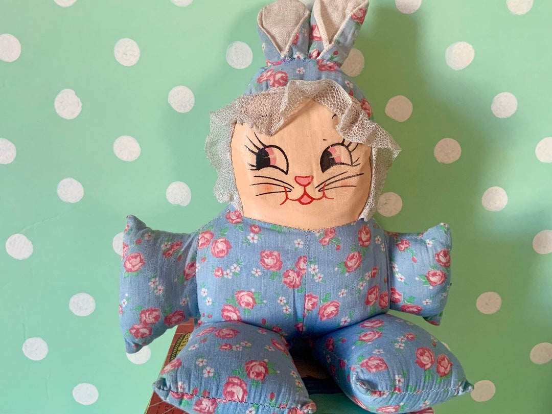 Vintage Stuffed Rabbit Easter Bunny With Oil Cloth Face and Handmade ...