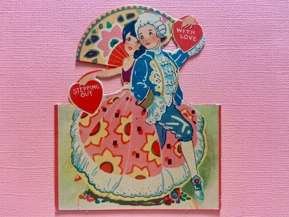 Vintage Valentines Day Card Colonial Era Man and Woman Dancing | Etsy