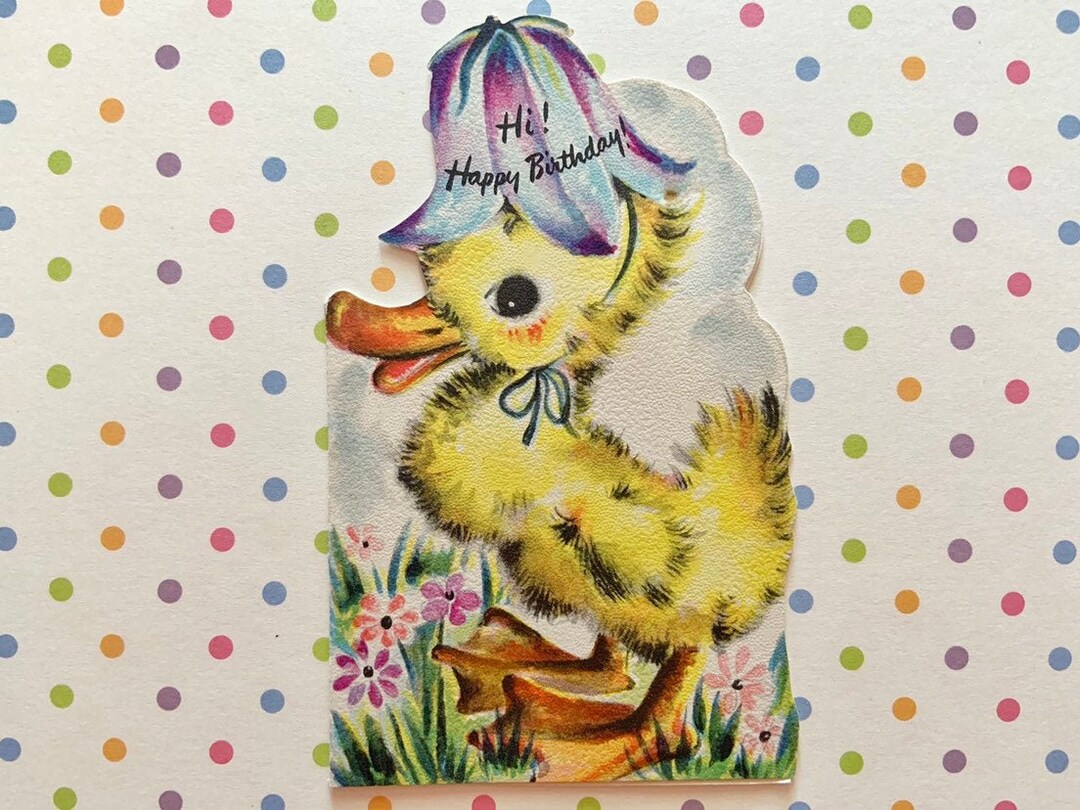 Vintage Birthday Card Cute Duckling With Flower Hat Early Hallmark Signed Card Etsy