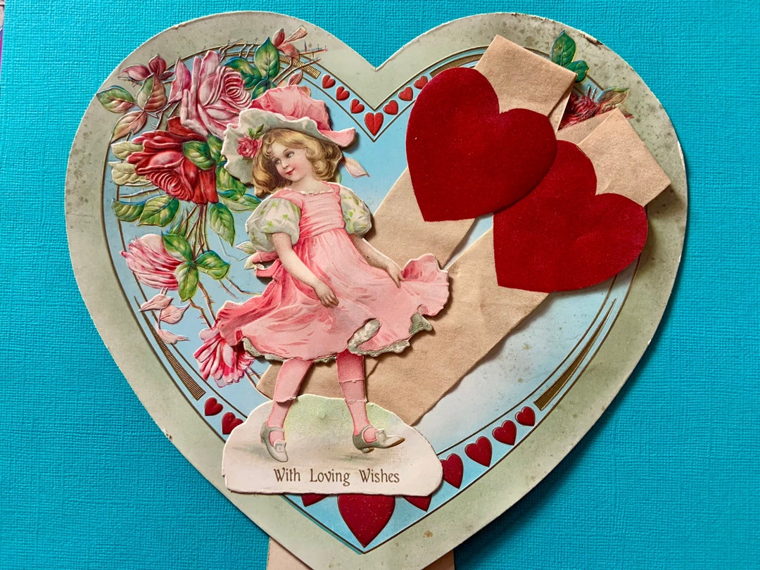Large Vintage Unused Valentines Day Card Paper Board and Scraps Girl in ...