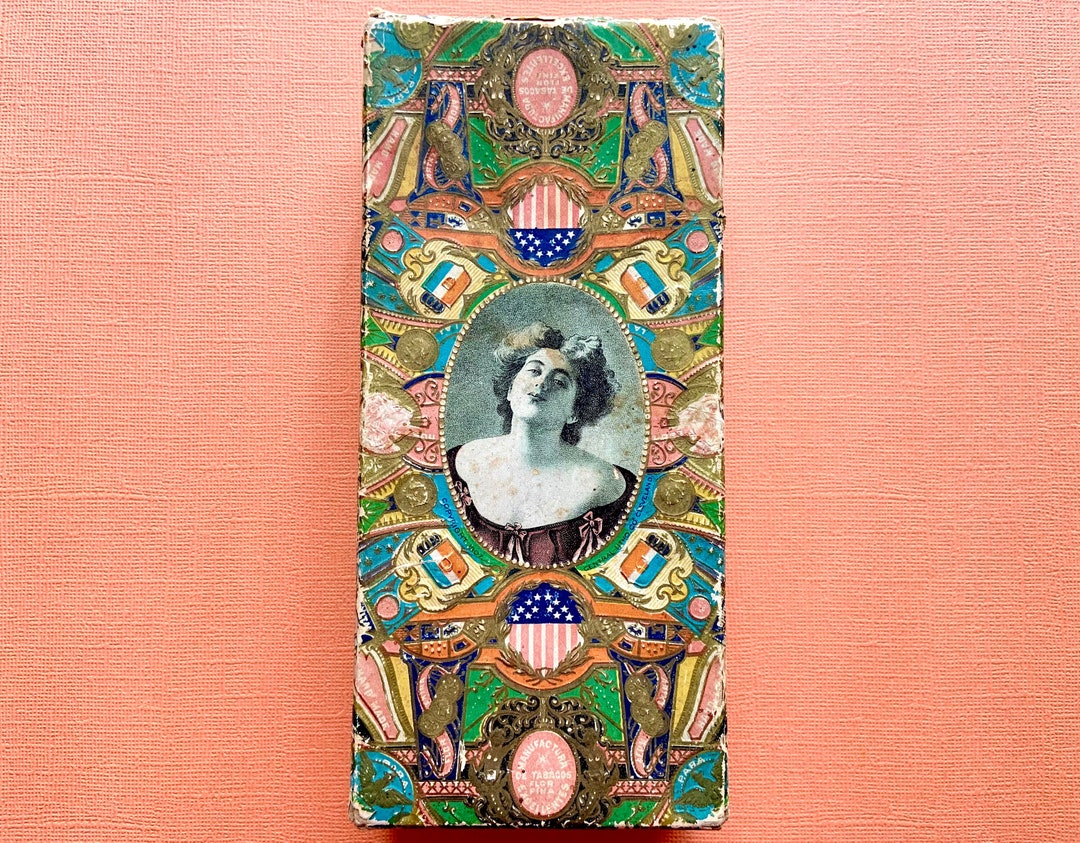 Vintage Candy Box Edwardian Era Woman on Box Covered With Cigar Bands ...