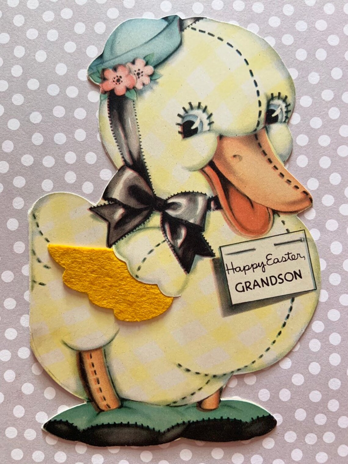 Vintage Easter Card Duckling With Felt Wing Gingham Duck for Grandson ...