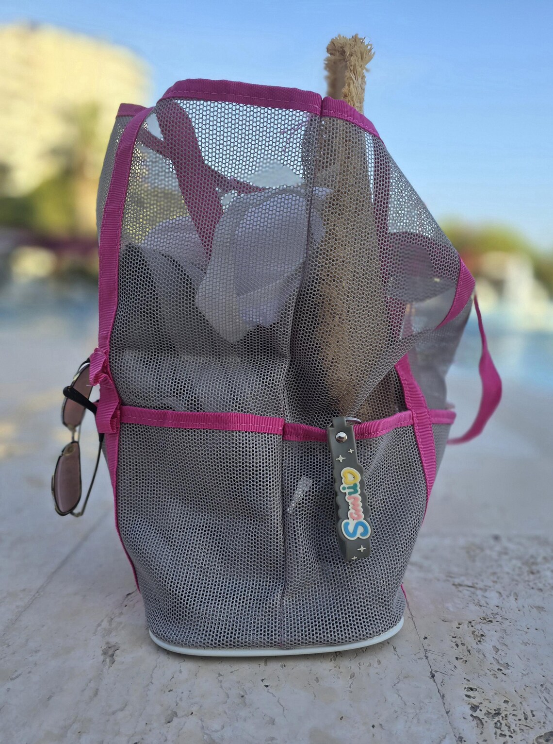 Large Mesh Beach Bag With Waterproof Phone Pocket 9 Compartments ...