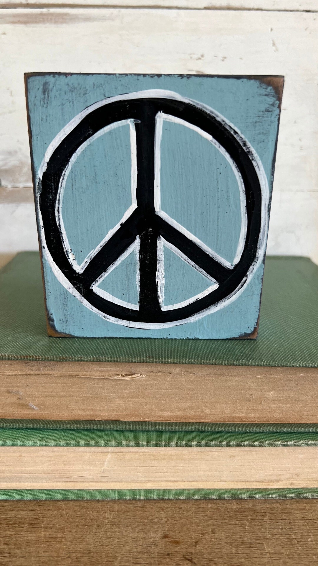 Vintage Inspired Peace Sign Wood Block Rustic 70s Farmhouse Bar Tray ...