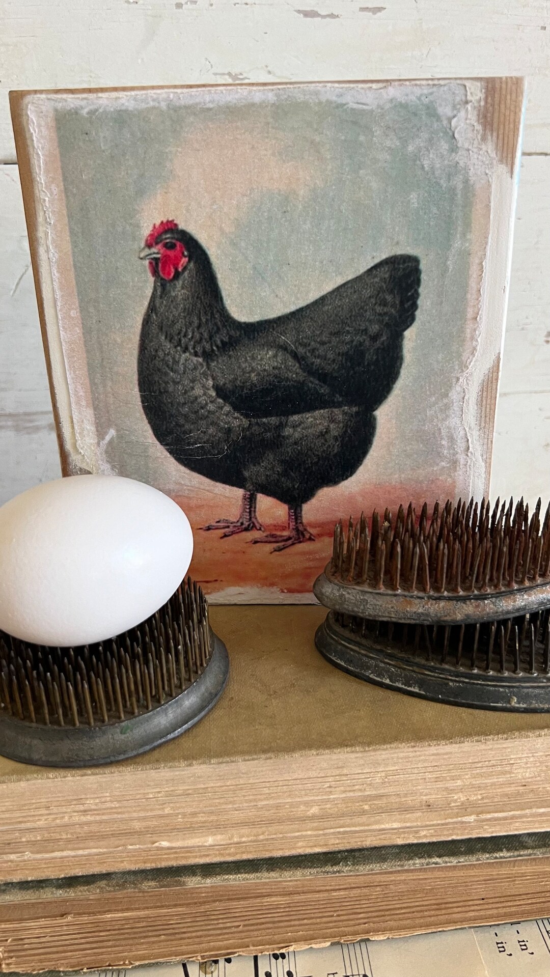 Vintage Chicken Rooster Block Sign Wood Black Rustic Farmhouse Tiered ...