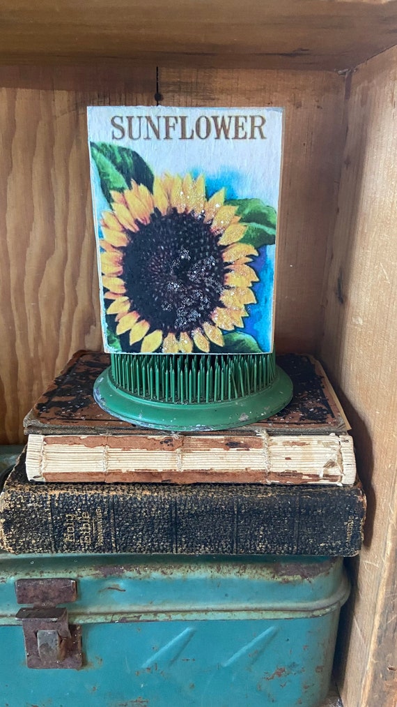 Vintage Sunflower Block Sign Mini Wood Yellow Rustic Farmhouse - Etsy