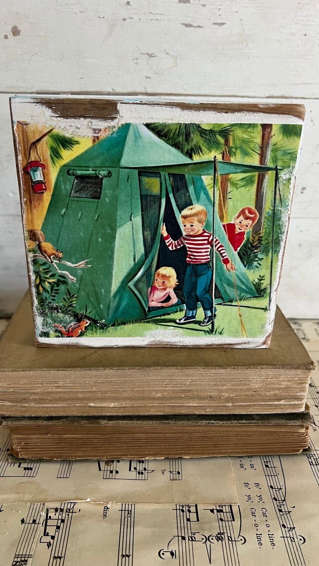 Vintage Camping Camper Sign Block Wood Rustic Farmhouse Tiered Tray ...