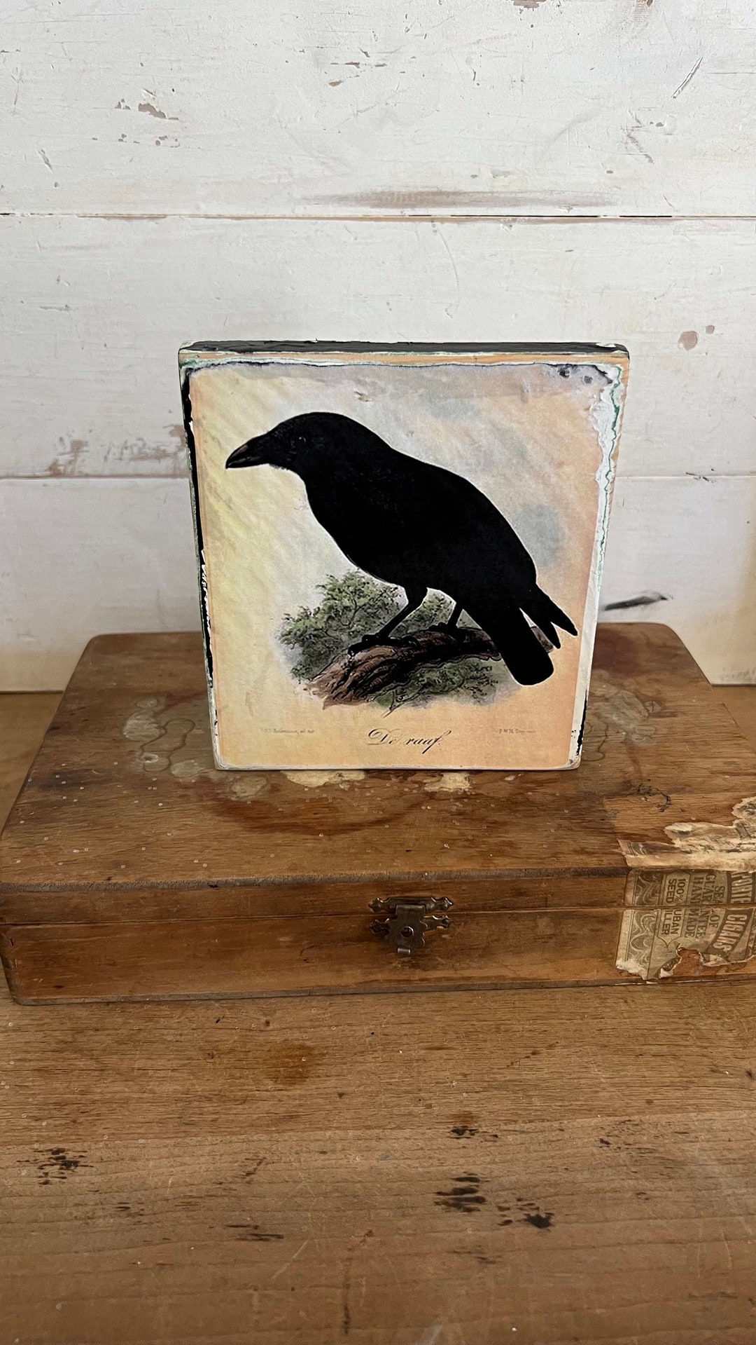 Vintage Crow Block Sign: Rustic Halloween Tiered Tray Decor - Etsy