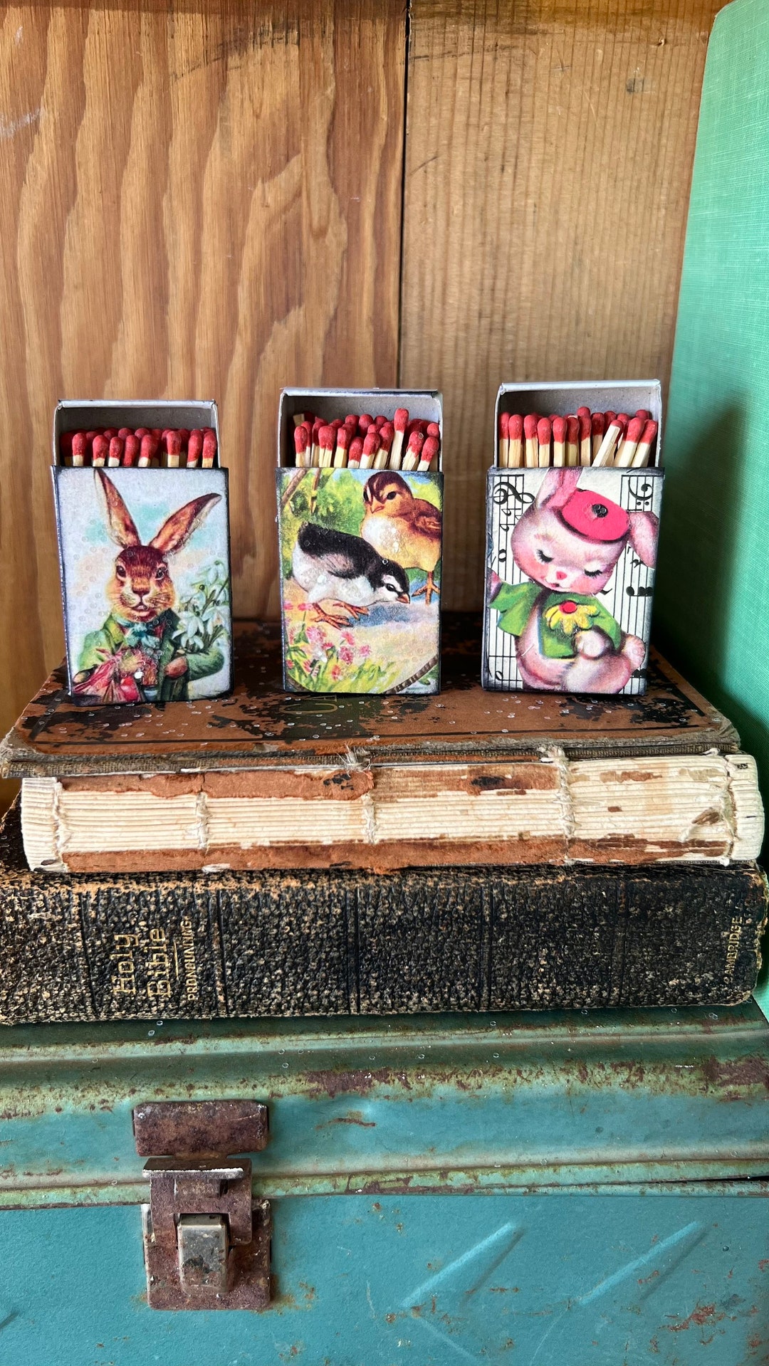 Vintage Spring Easter Matches Matchbox Set of 3 Farmhouse Matchboxes ...