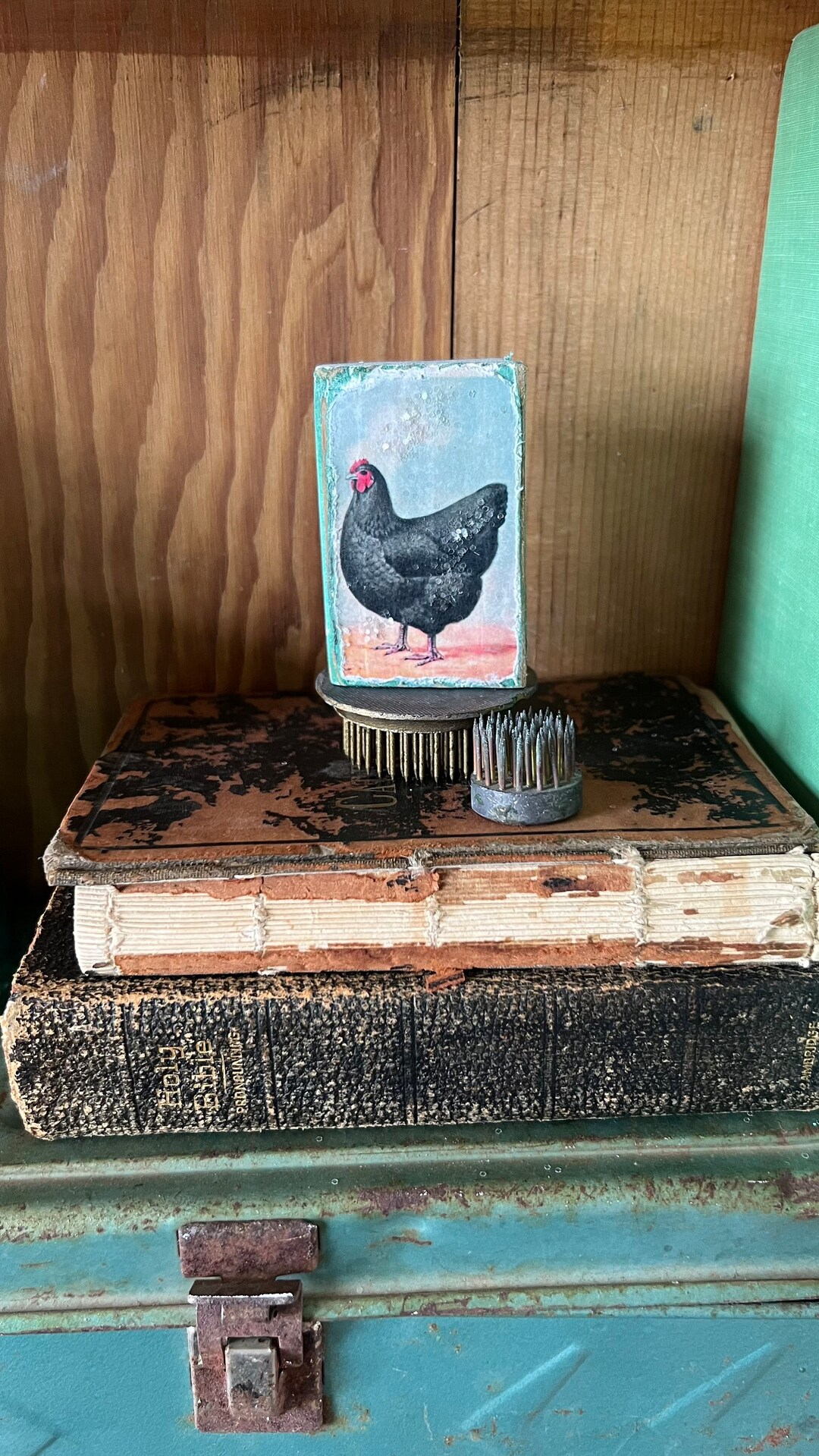 Vintage Chicken Rooster Block Sign Wood Black Rustic Farmhouse - Etsy