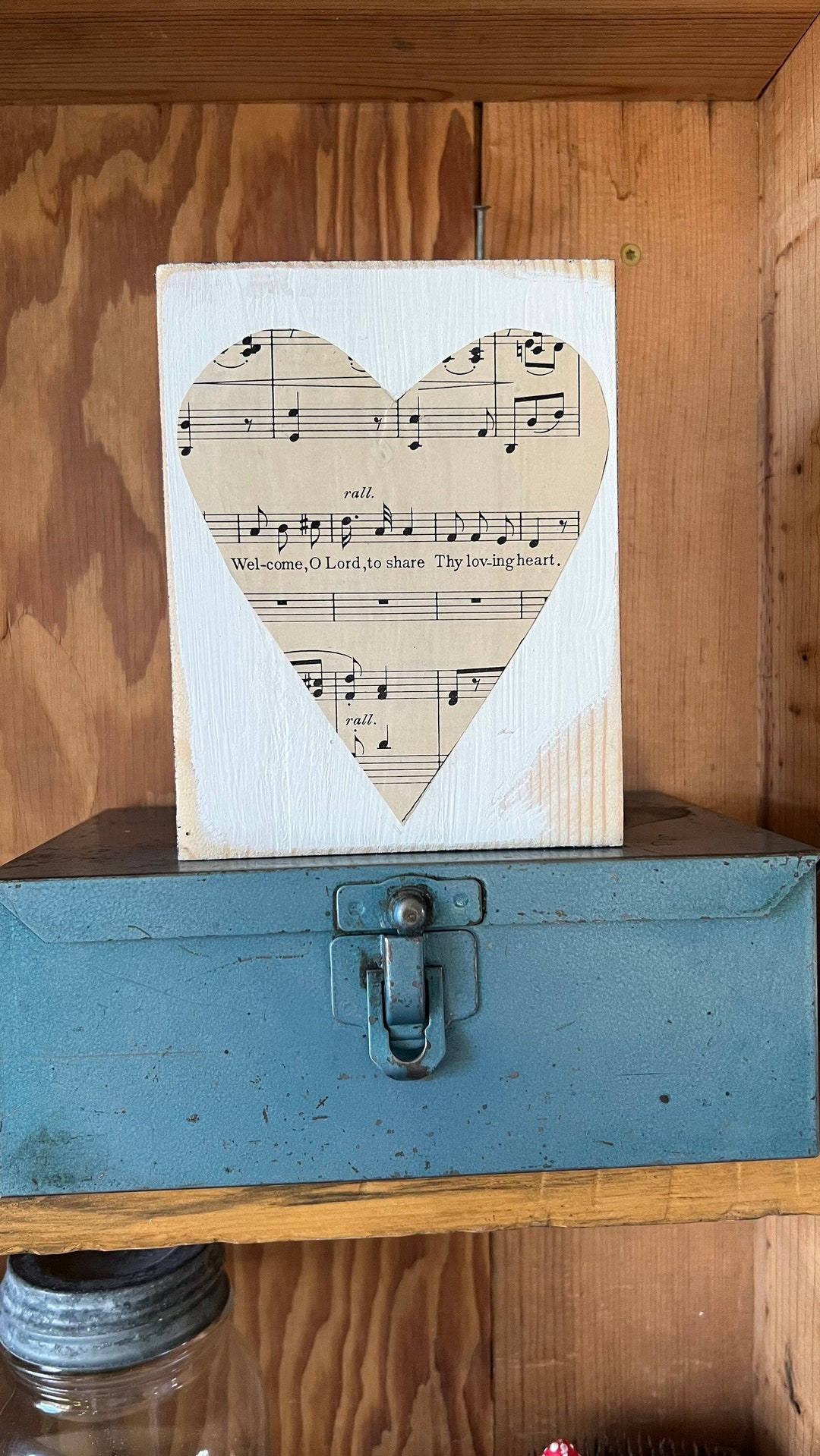 Vintage Hymn Heart Block Sign Wood Pink Rustic Farmhouse Tiered Tray ...