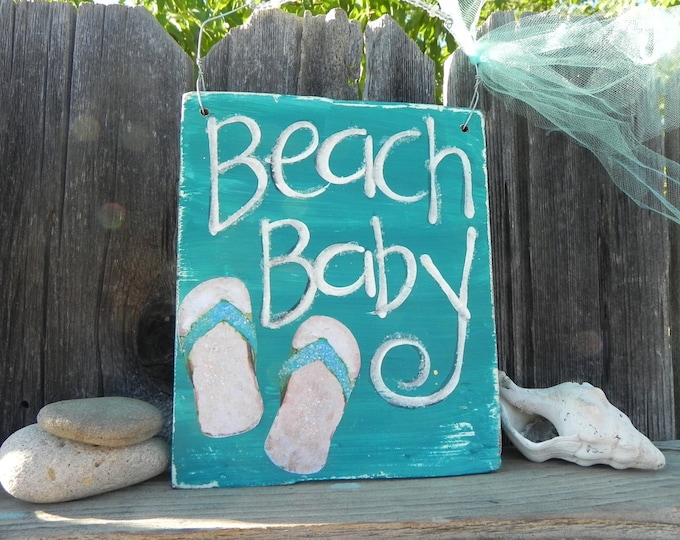 Beach Baby Vintage Flip Flop Surf Sign Sea Green Teal - Etsy
