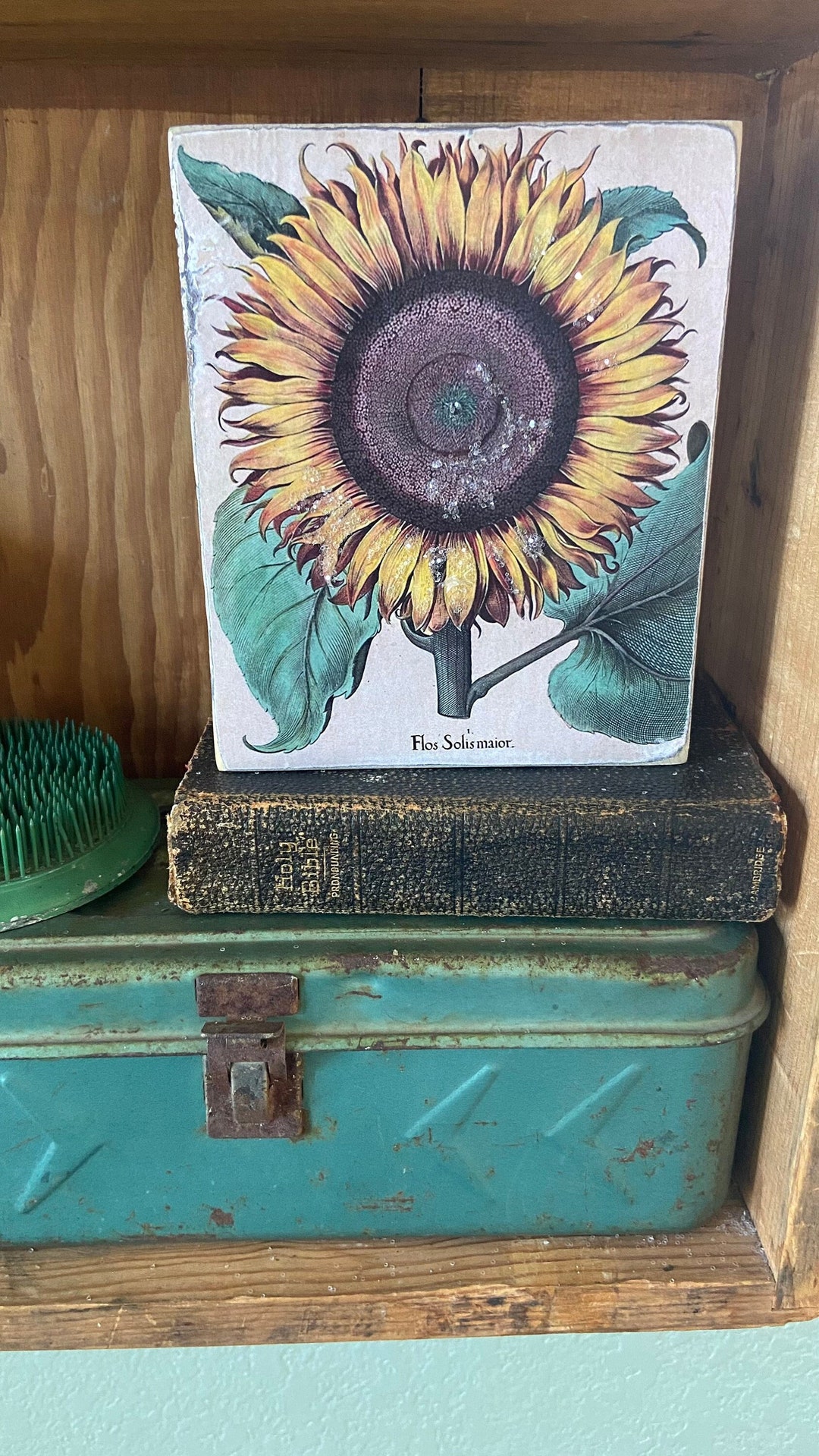 Vintage Sunflower Block Sign Mini Wood Yellow Rustic Farmhouse Tiered ...