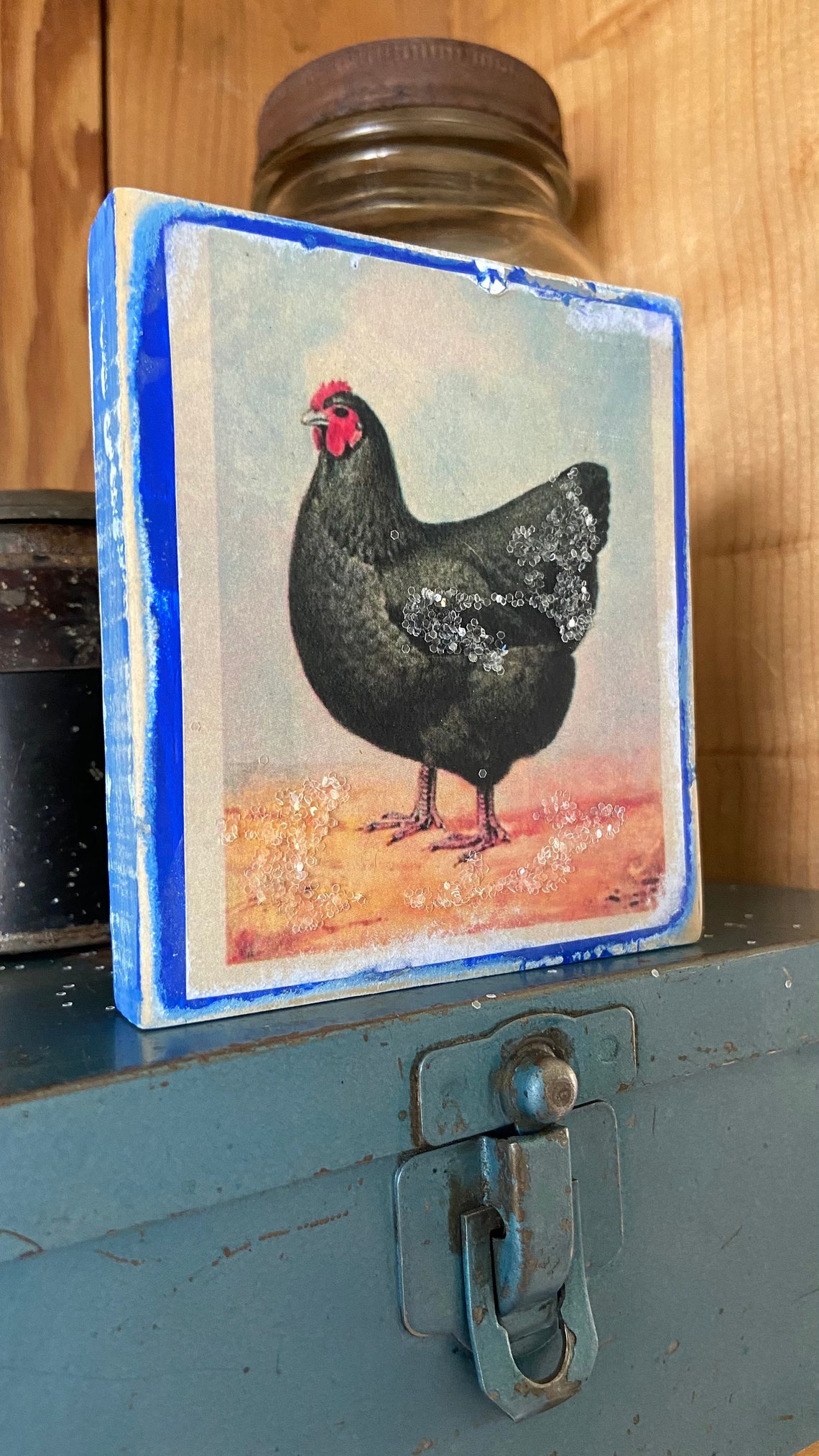 Vintage Chicken Rooster Block Sign Wood Black Rustic Farmhouse - Etsy