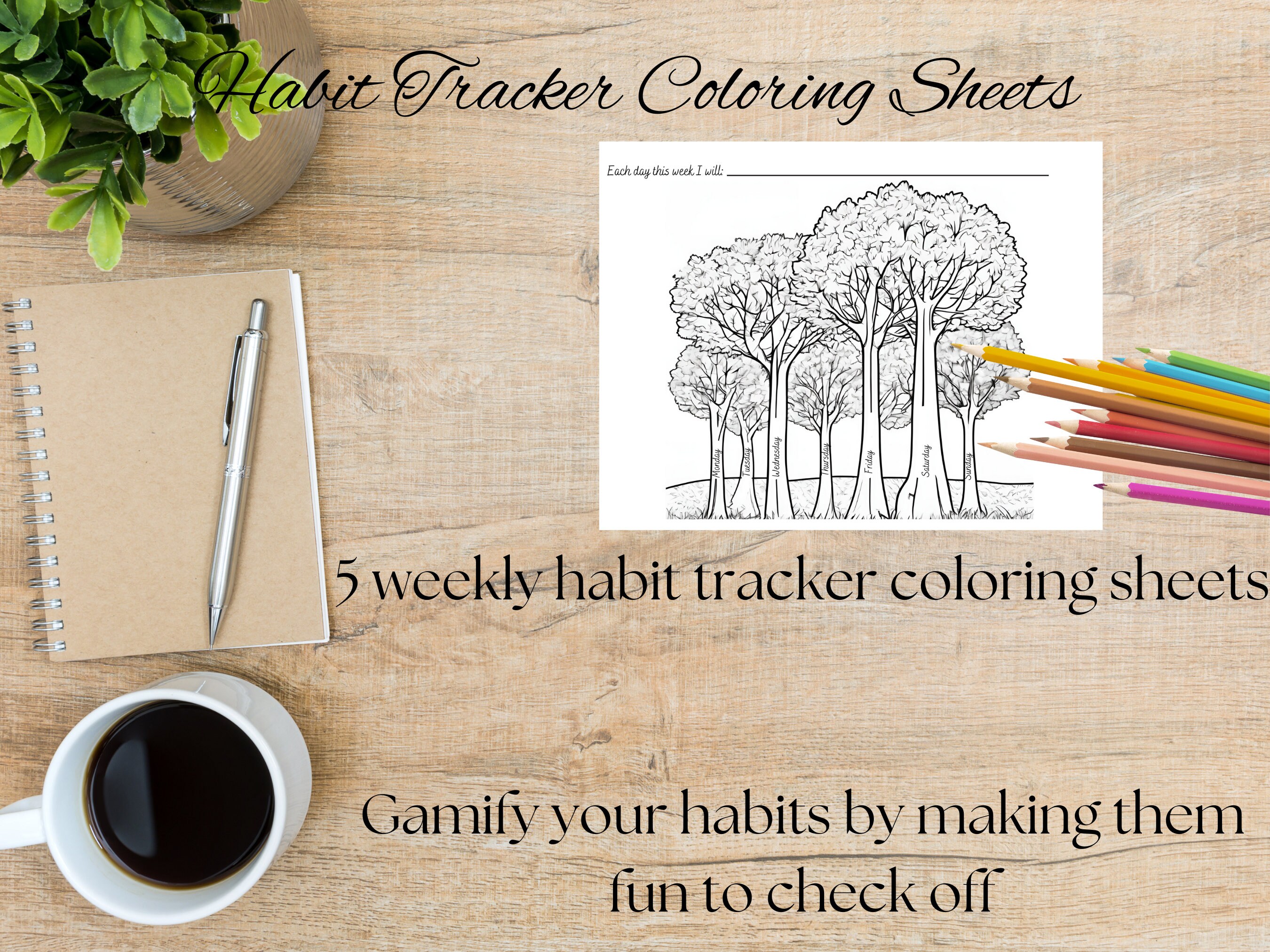 Habit Tracker Coloring Pages for Adults - Floral Theme - Etsy