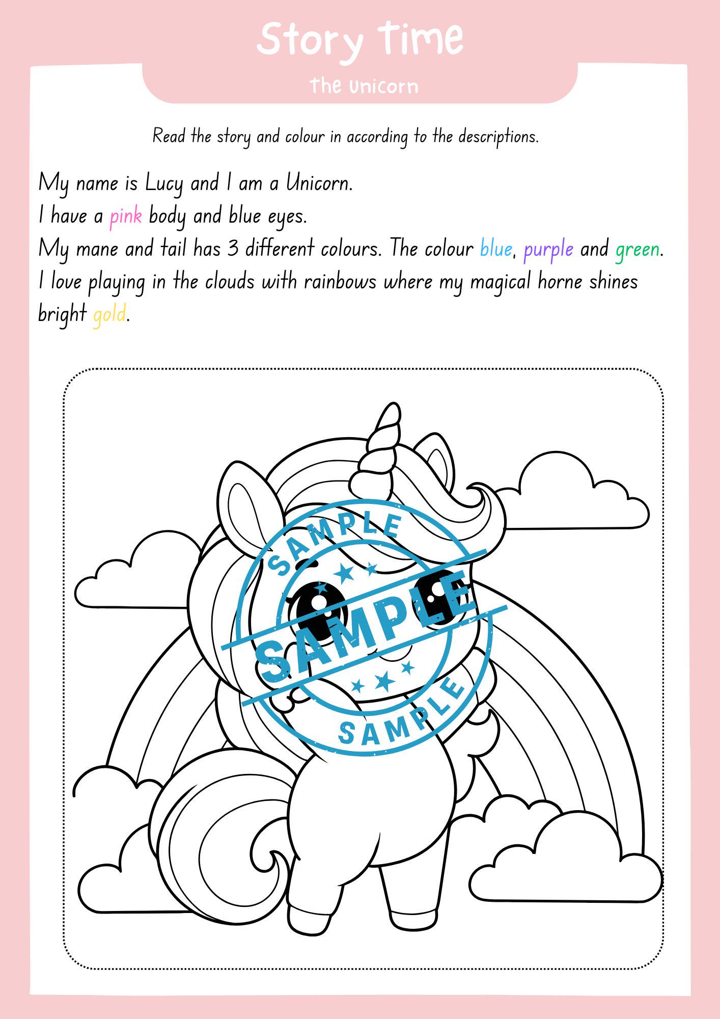 Colouring in Story Worksheets. Kindergarten Printables, 1st Grade 2nd ...