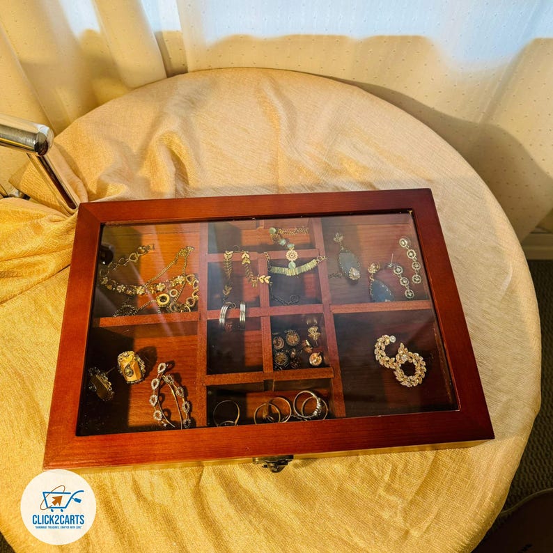 Crystal Collection Box Glass Top Box Adjustable Rock Display Case Box ...