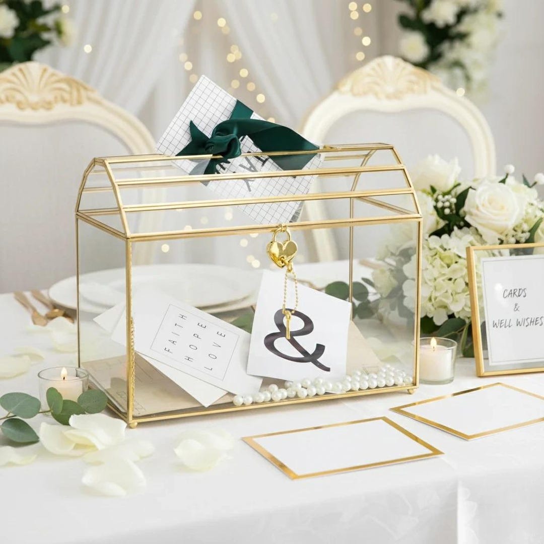 Glass Wedding Card Box With Heart Lock | Terrarium Envelope Holder - Etsy