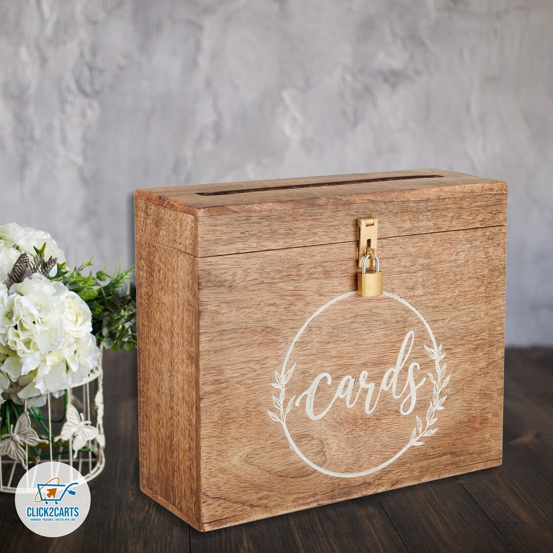 Vintage Card Box With Lock & Slit - Elegant 12"x10"x4.5" Gift Wishing ...