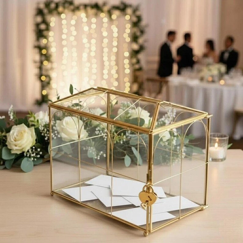 Handmade Glass Wedding Card Box With Heart Lock, Geometric Terrarium - Etsy