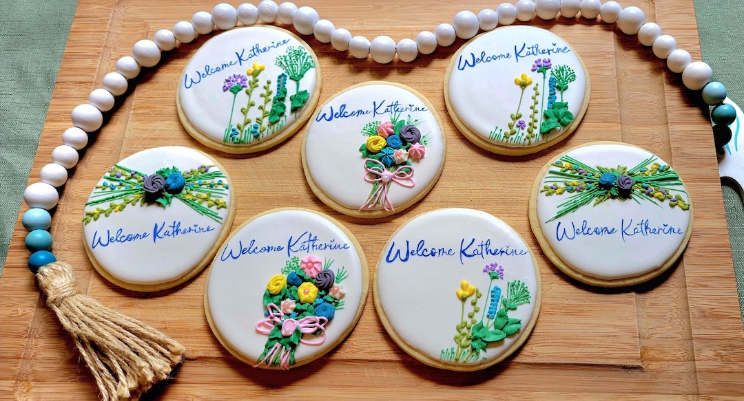 Personalized Wildflower Sugar Cookies, Custom Inscribed Floral Cookies ...