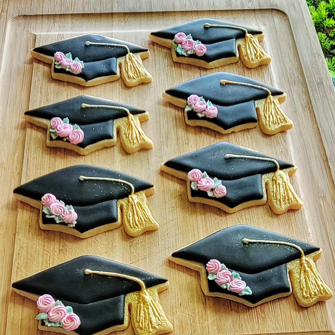 Graduation Cap Sugar Cookies-custom Decorated Grad Cookies-graduation ...