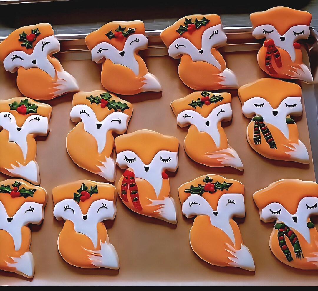 Christmas Fox Sugar Cookies: Holiday Party Favors (dozen Vanilla ...