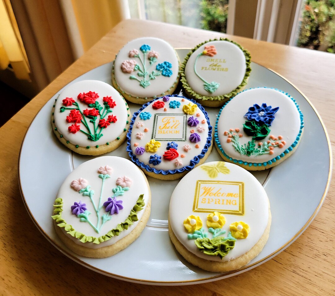 Floral and Wildflower Sugar Cookies, Stenciled Spring Message Cookies ...