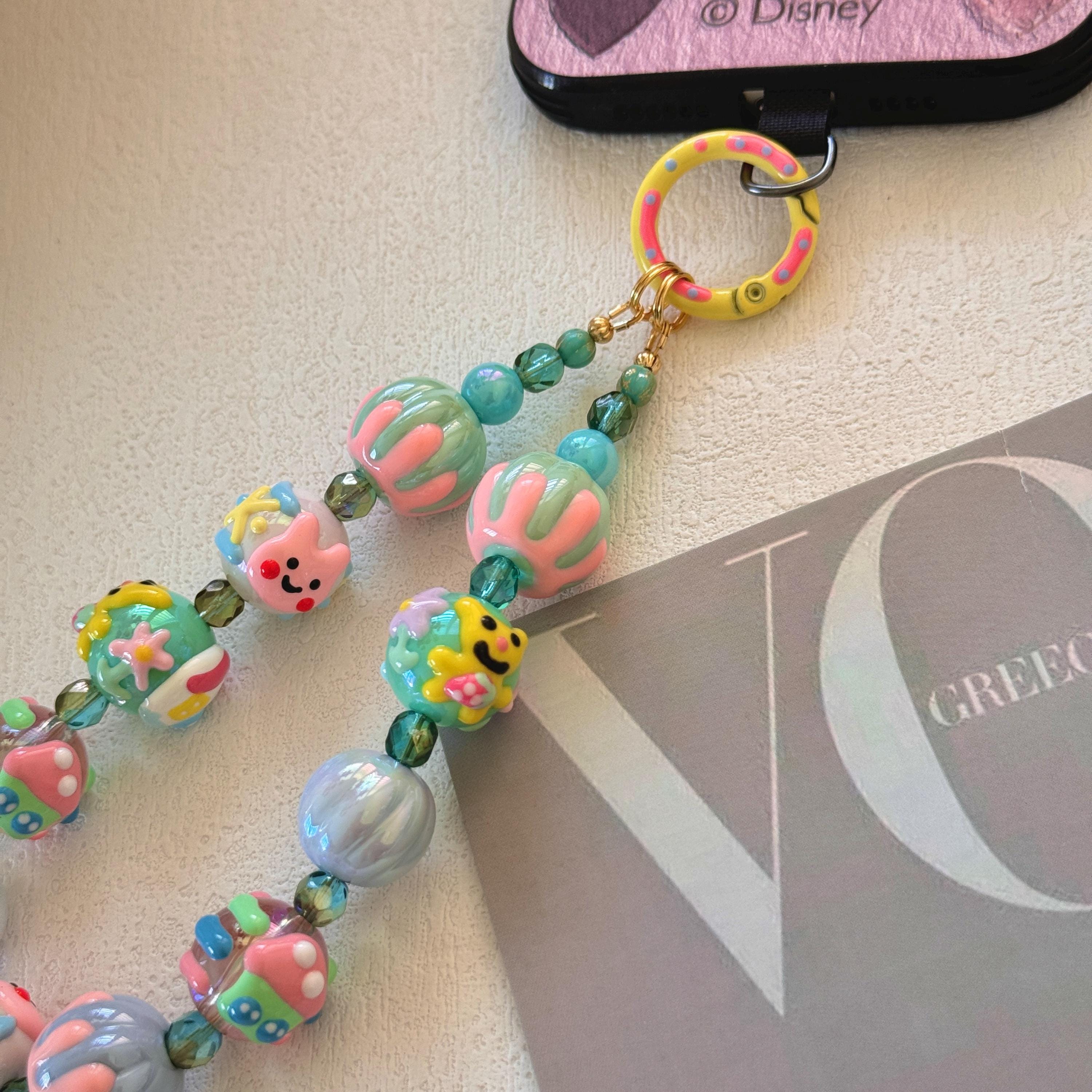 Blue and Green Phone Charm, Kawaii Beaded Phone Strap, Cute Hand ...