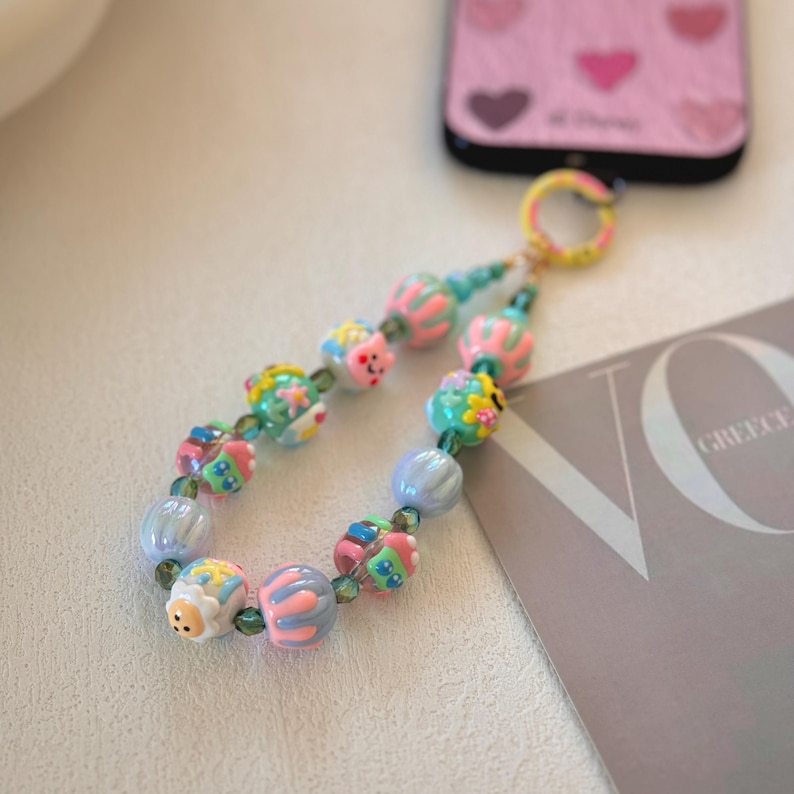 Blue and Green Phone Charm, Kawaii Beaded Phone Strap, Cute Hand ...